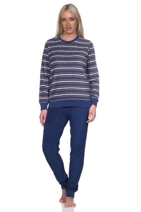 Normann Pyjama Wunderschöner Damen Frottee Schlafanzug Langarm Pyjama