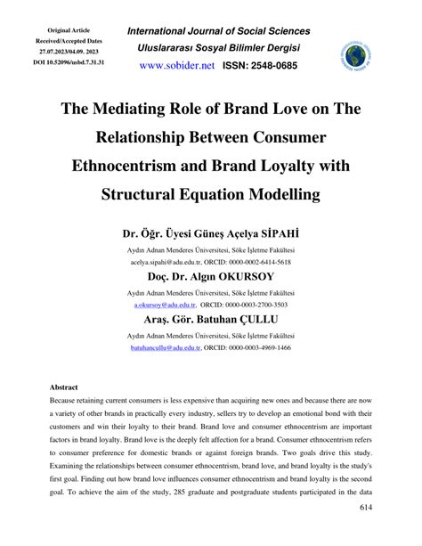 Pdf The Mediating Role Of Brand Love On The Relationship Between