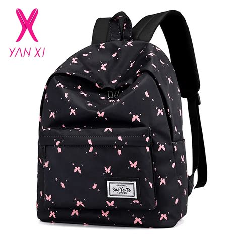 Yanxi Butterfly Printing Backpack Women Nylon School Bags Laptop