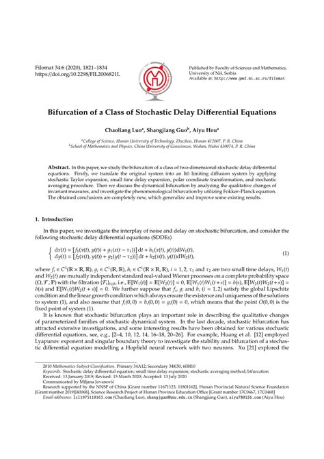Pdf Bifurcation Of A Class Of Stochastic Delay Differential Equations