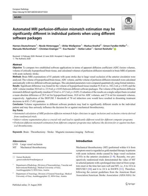 Pdf Automated Mri Perfusion Diffusion Mismatch Estimation May Be