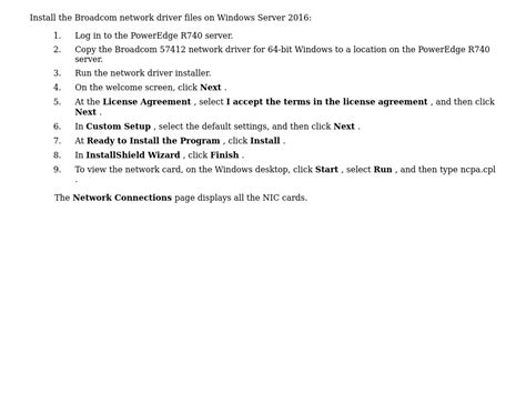 installing broadcom network driver files on windows server 2016