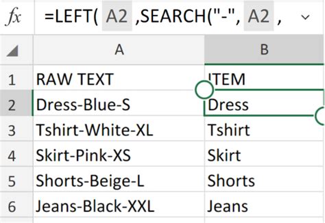 split in excel formula