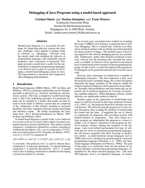 pdf debugging of java programs using a model based approach