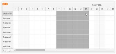 javascript scheduler use frozen rows to select time columns daypilot