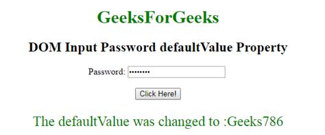 html dom input password defaultvalue property