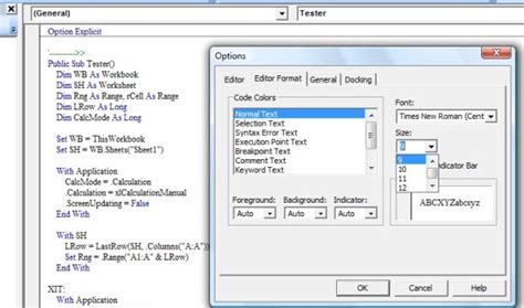font size in vba editor in excel 2016 microsoft community