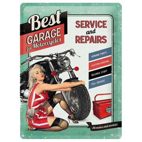 Grande Plaque Métal Rétro Pin Up Service And Repairs 40 X 30 Cm