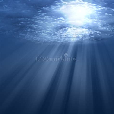 Vector Realistic Underwater View With Clear Blue Water With Sun Stock