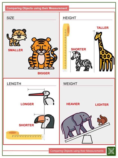 comparing objects using their measurements kindergarten math worksheets