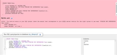 mysql syntax error after adding foreign key reference database