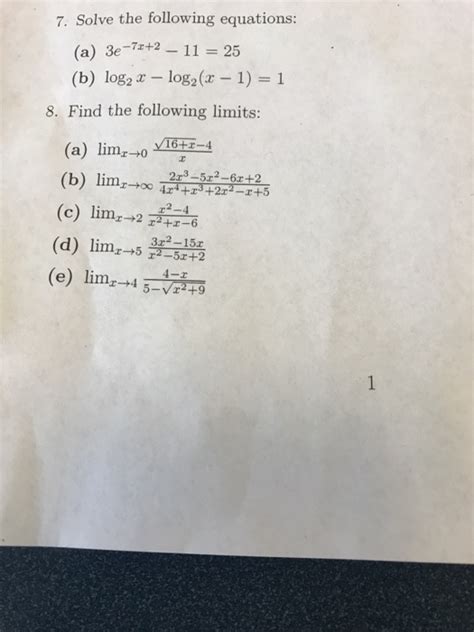 Solved 7 Solve The Following Equations A 3e 2 11 25 B
