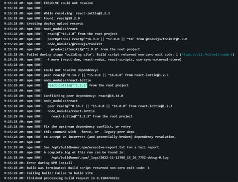 error while resolving react lottie 1 2 3 found react 18 2 0 4 by