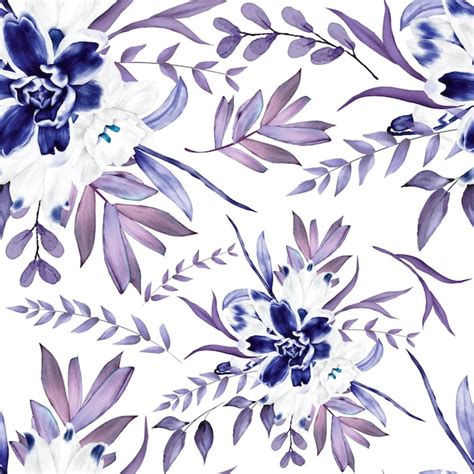 Hermoso Patrón Floral Sin Costuras Azul Marino Vector Gratis