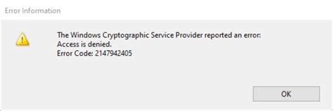 resolve windows cryptographic service provider error 214794205 while