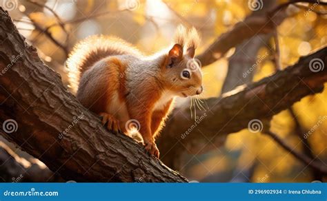 Squirrel Sitting On A Tree Branch Generative Ai Stock Illustration