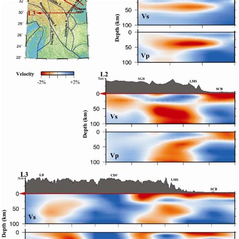 Vertical Cross Sections Of P And S Wave Velocity Images Along The Lines