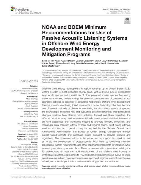 Pdf Noaa And Boem Minimum Recommendations For Use Of Passive Acoustic