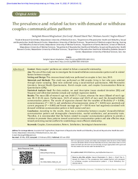 Pdf The Prevalence And Related Factors With Demand Or Withdraw