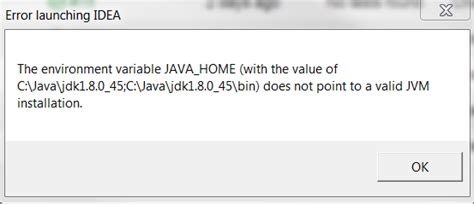 java error launching intellij does not point to a valid jvm stack