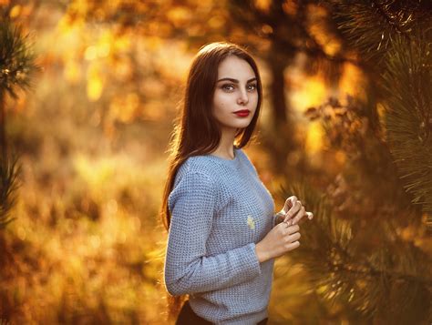 Brunette Model Depth Of Field White Dress Long Hair Lipstick