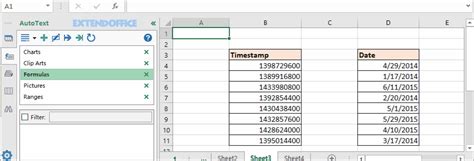 how to convert between date and unix timestamp in excel