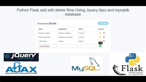 python flask add edit delete datatable row using jquery ajax and