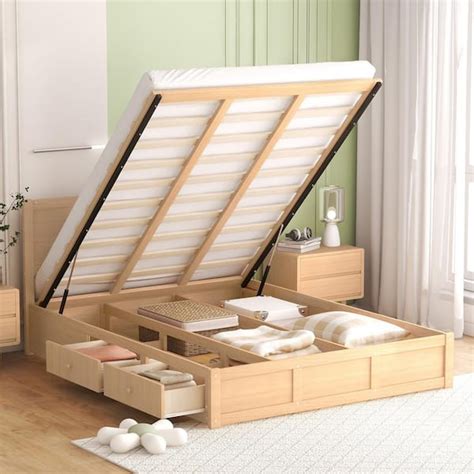 Harper And Bright Designs Brown Wood Frame Queen Size Platform Bed With