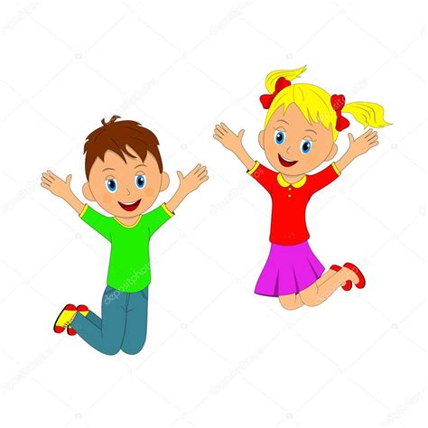 Niños Niño Y Niña Saltando Ilustración De Stock De ©iris828 85160854