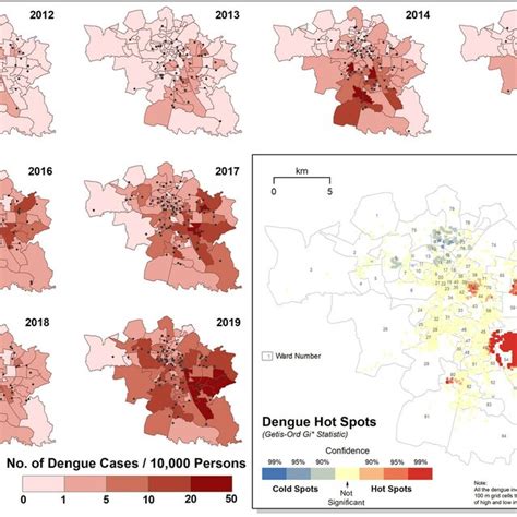 Ward Wise Spatial Distribution Of Dengue Cases 2012 2019 Indicating