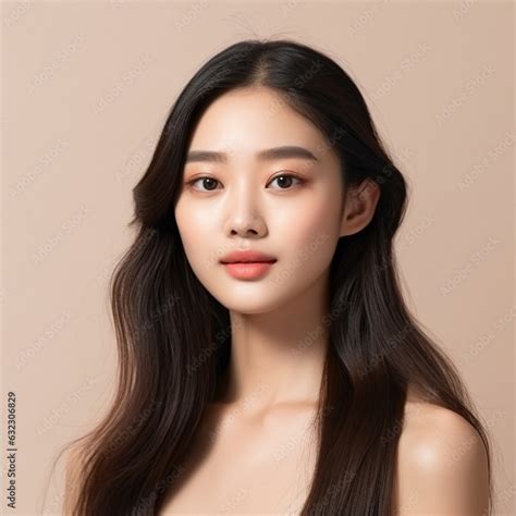 Young Asian Beauty Woman Model Long Hair With Korean Makeup Style Face