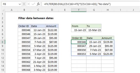 filter data between dates excel formula exceljet