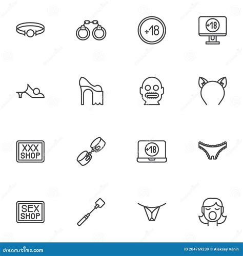 Sex Shop Juguetes Línea Iconos Conjunto Ilustración Del Vector