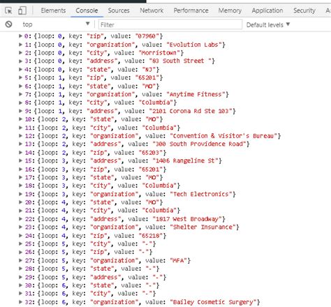 javascript iterating through an array of objects in