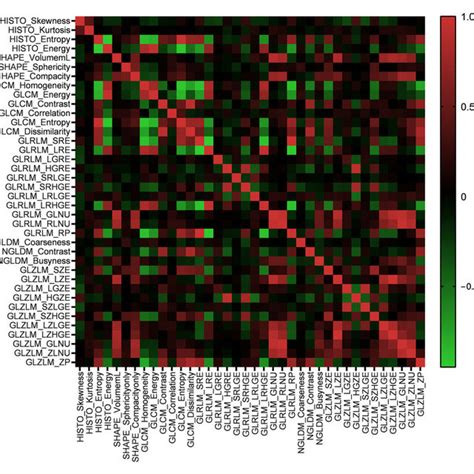 The Heat Map Of Pearsons Correlation Coefficients Among Radiomics