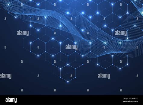 Technology Abstract Lines And Dots Connect Background With Hexagons