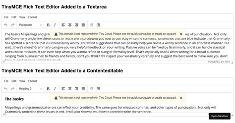 grammarly example editor sdk tinymce codesandbox