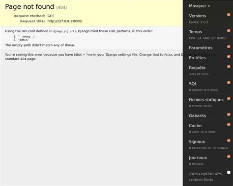 django debug toolbar sur server distant apache et par vins hkl page