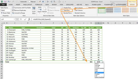 how to add total row in excel tables