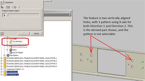 recognise feature pattern in derived part when creating assembly