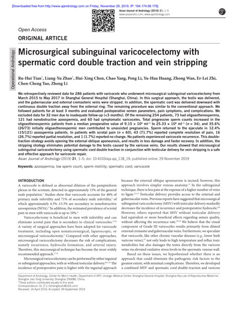Pdf Microsurgical Subinguinal Varicocelectomy With Spermatic Cord