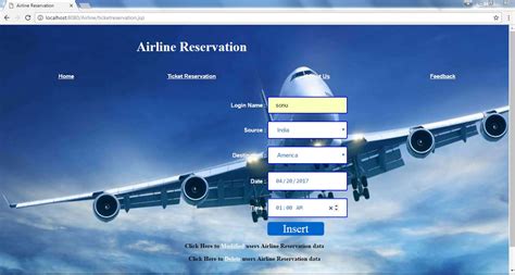 airline reservation system project in java servlet with source code and