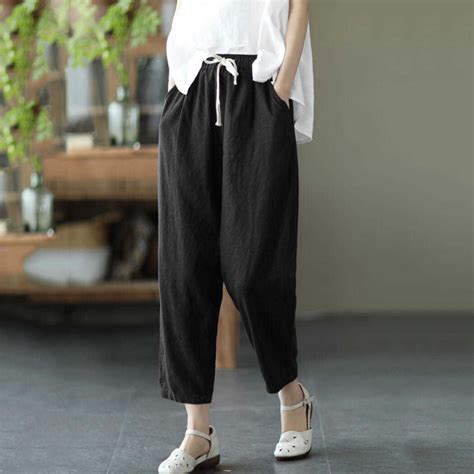 Atienubee Women Casual Jeans Elastic Solid Color Pants Pocket Trousers