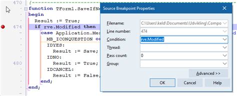 debugging cannot set breakpoint at exit statement in delphi stack
