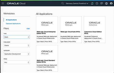 oracle cloud create weblogic instance with database service from
