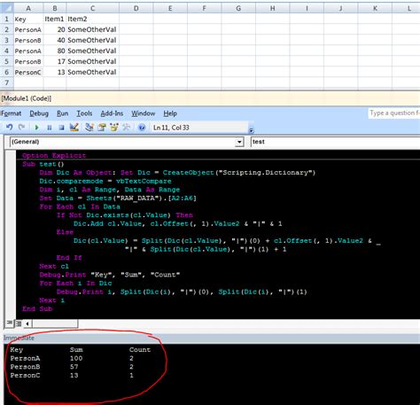 excel vba scripting dictionary multiple items per key and sum count