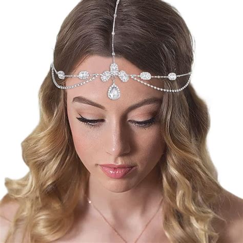 Brinie Rhinestone Head Chain Silver Hair Chain Jewelry