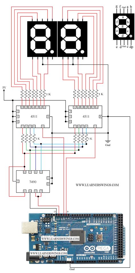 circuit diagram to control two common cathode seven segment displays