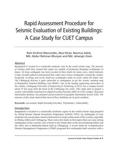 Pdf Rapid Assessment Procedure For Seismic Evaluation Of