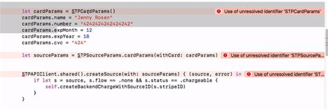 ios use of unresolved identifier stpcardparams in swift 4 0 stack